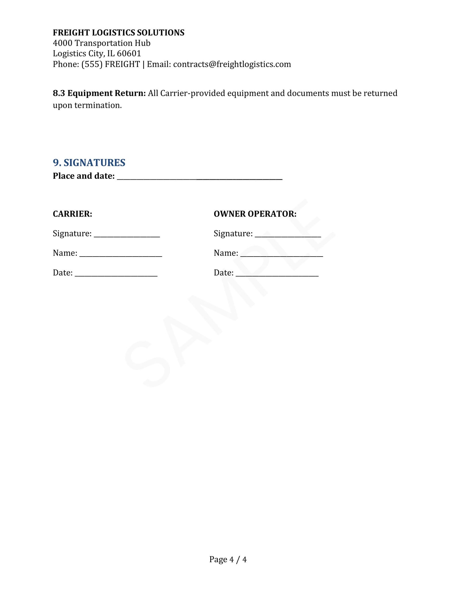 Lease Agreement Between Carrier and Owner Operator Template - PDF and ...