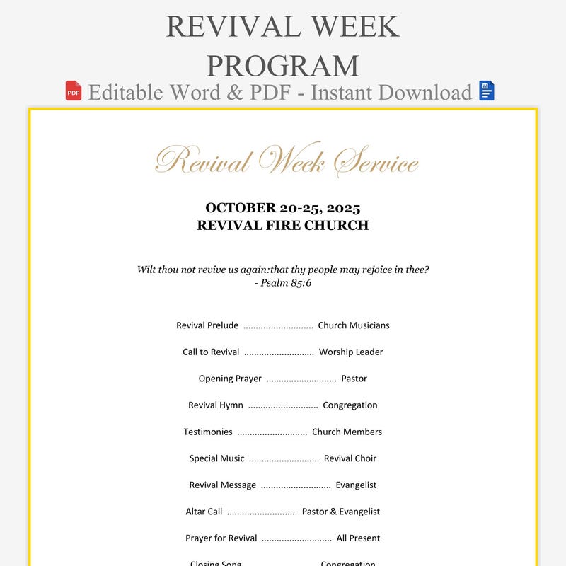 Revival Service Program - Etsy