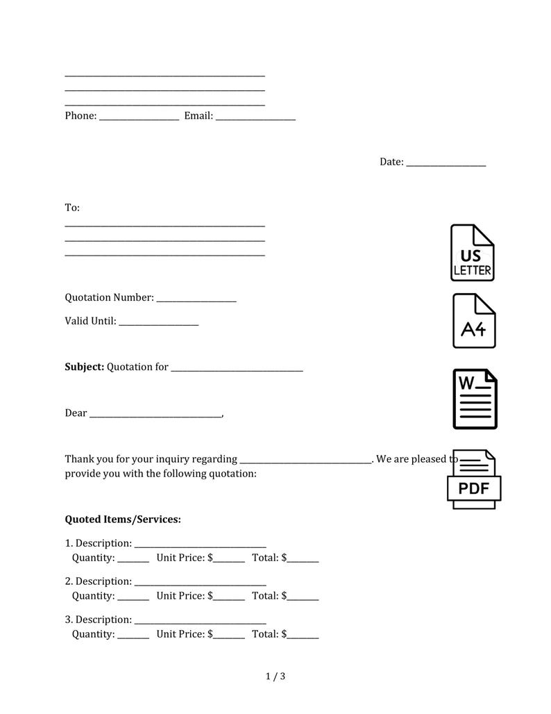 Quotation Letter Template Word & PDF - Price Estimate Sample | Service ...