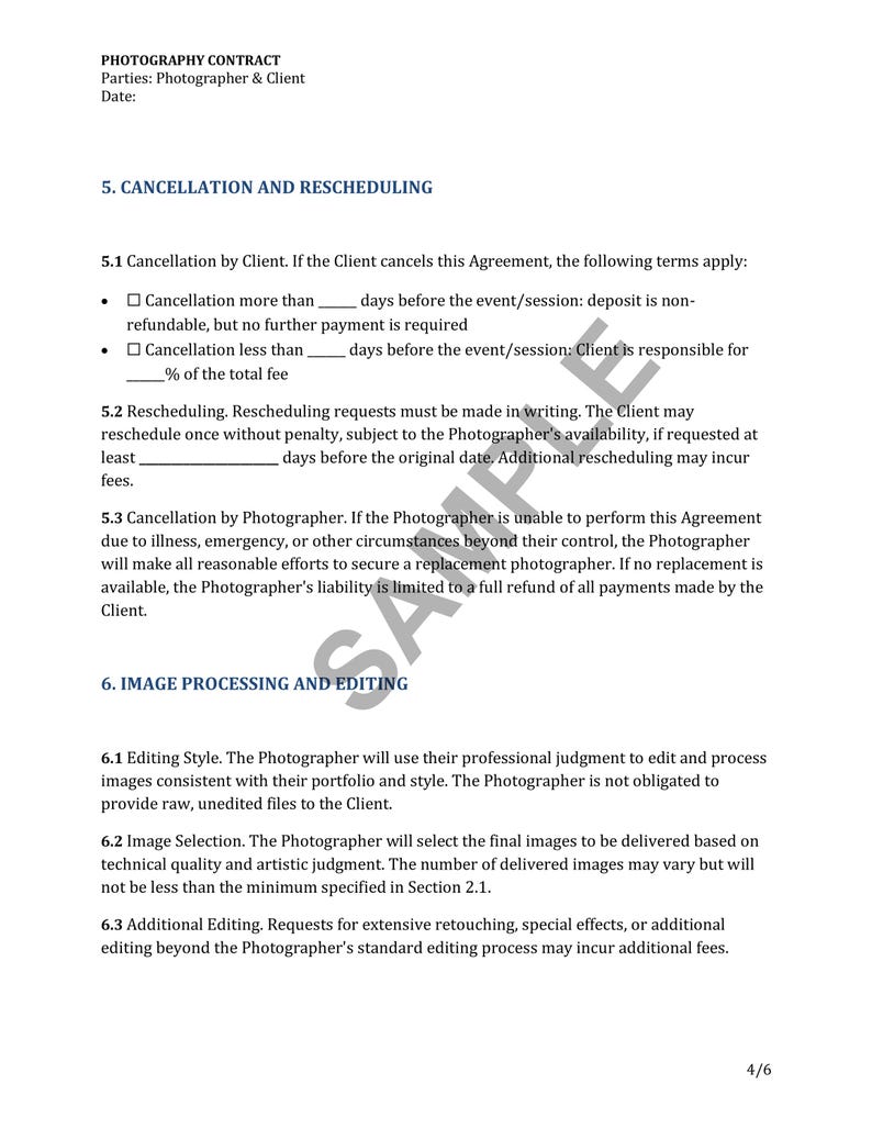Editable Photography Contract Template - Easy to Use Word & PDF ...