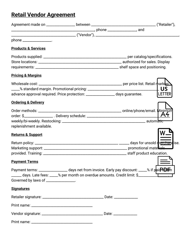 Simple Retail Vendor Agreement Template, Store Supplier Contract ...