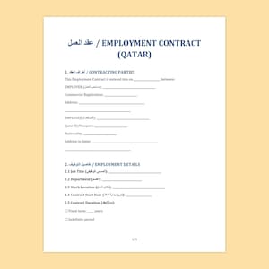 Qatar Employment Contract Template | Qatar Work Agreement Sample - Etsy