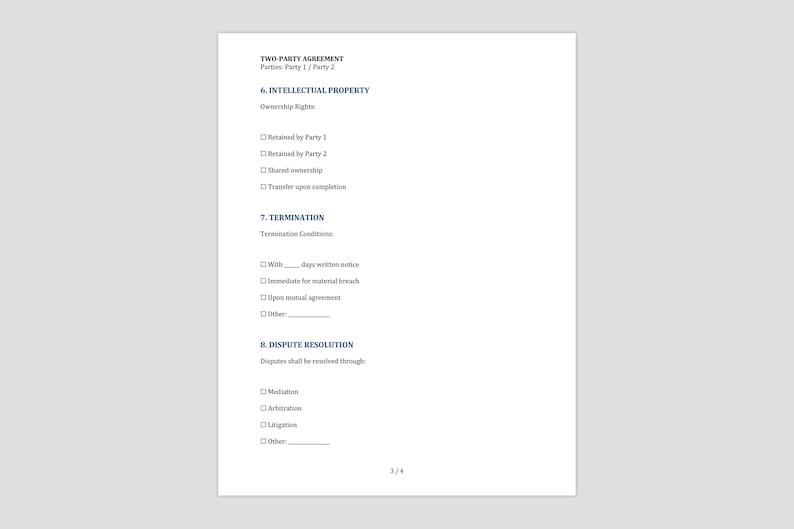 Two Party Agreement - Mutual Deal Template | Contract Forms | Exchange ...