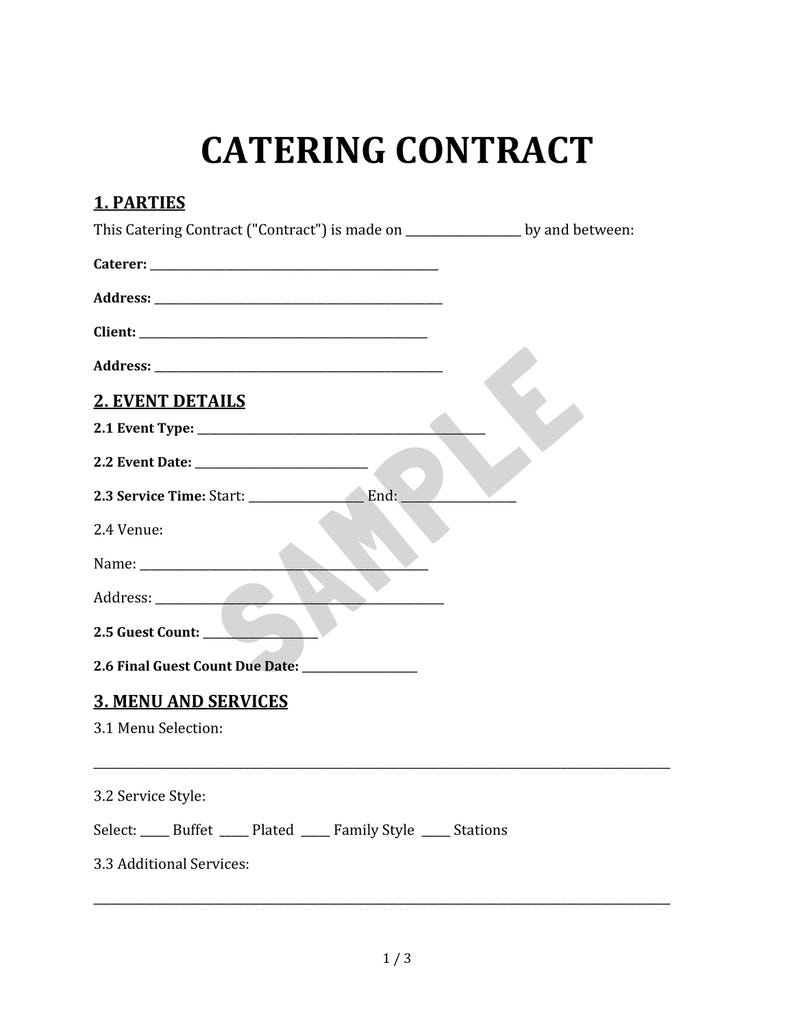 Catering Contract - Food Service Agreement Template | Business Forms ...