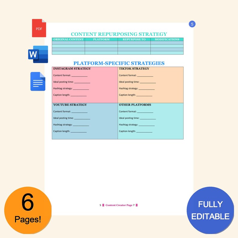 Content Creator Planner Template | Editable in MS Word & PDF | Planner ...