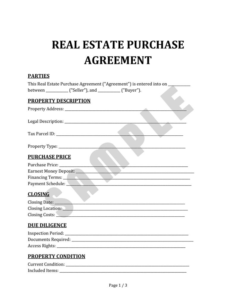 Editable Real Estate Purchase Agreement Template - Easy to Use Word ...