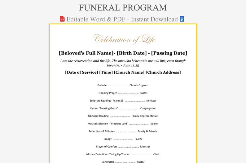 Funeral Program Template - Memorial Service Sample - Word & PDF ...