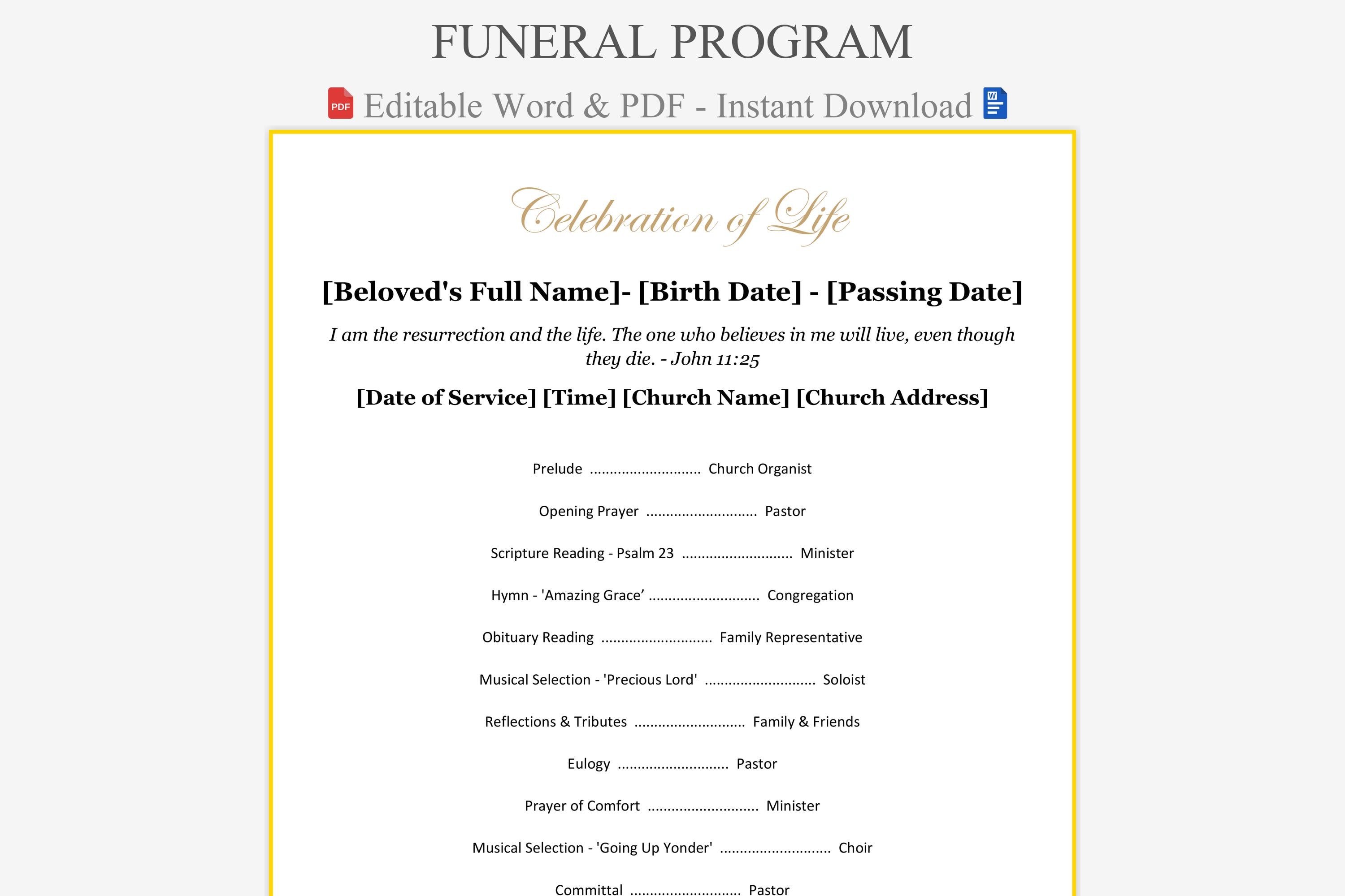 Funeral Program Template - Memorial Service Sample - Word & PDF ...