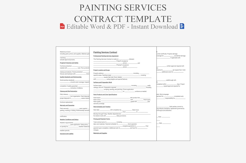 Painting Services Contract Template, House Painter Agreement, Paint Job ...
