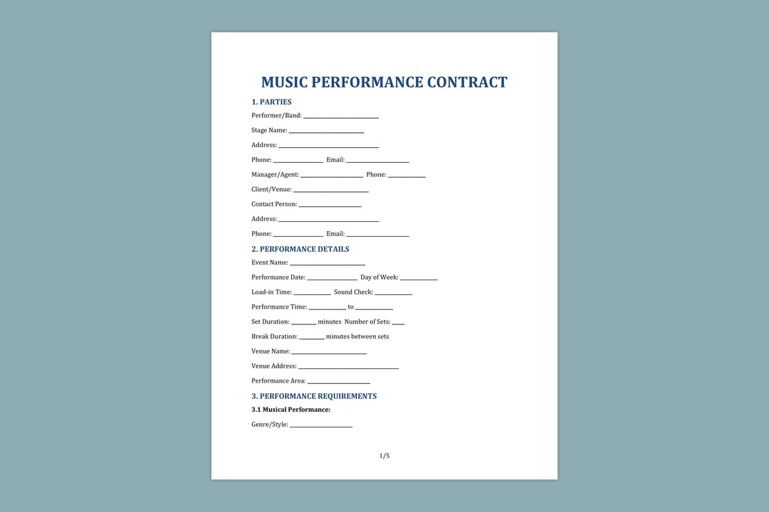 Contract for Music Performance - Musician & Band Agreement Template - Etsy