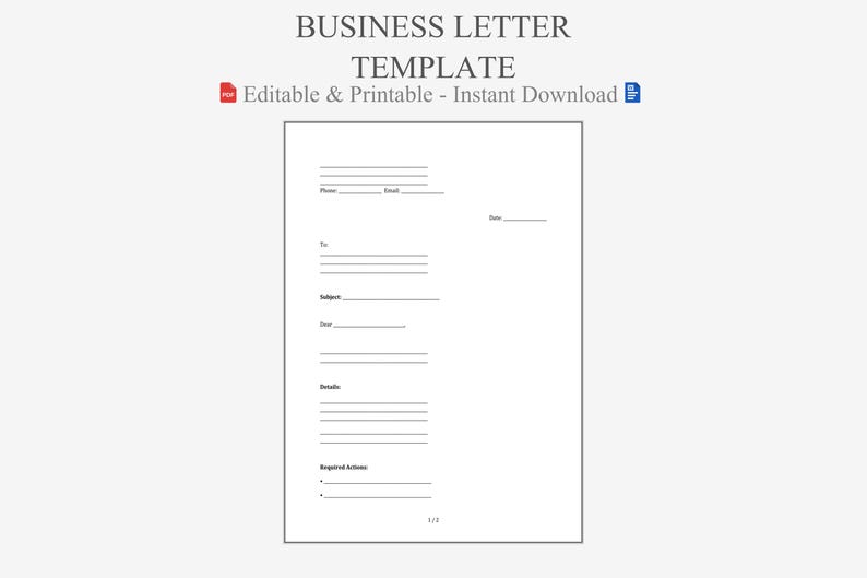 Editable Business Letter Template - Etsy