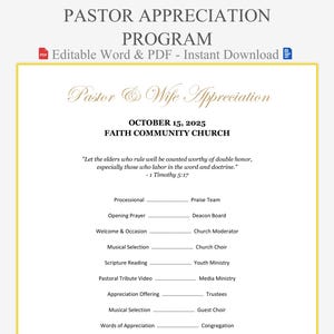 Sample Church Pastor & Wife Appreciation Program - Editable Template - Etsy
