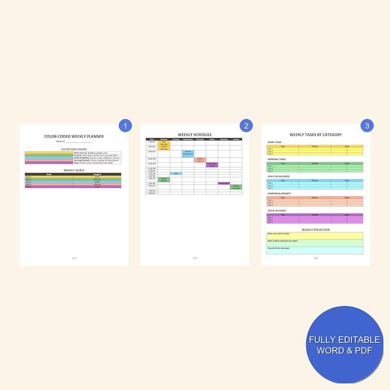 Color Coded Weekly Planner, Visual Schedule Template | Printable ...