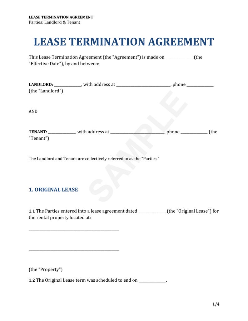 Lease Agreement Termination Template - Etsy