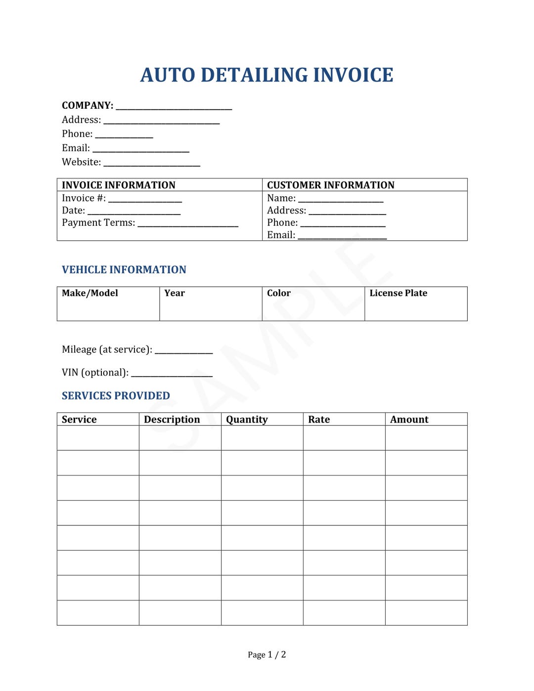 Detailing Invoice, Car Wash Receipt Template | Auto Business Forms ...