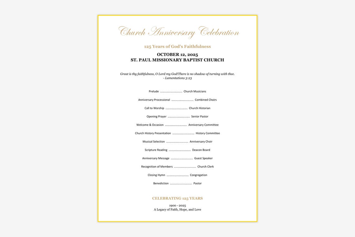 Church Anniversary Program - Congregational Template | Church Programs ...