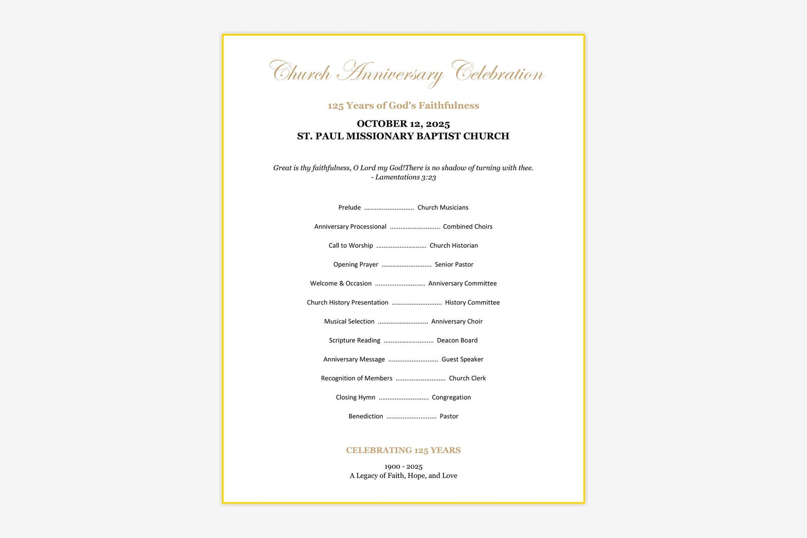 Church Anniversary Program - Congregational Template | Church Programs ...