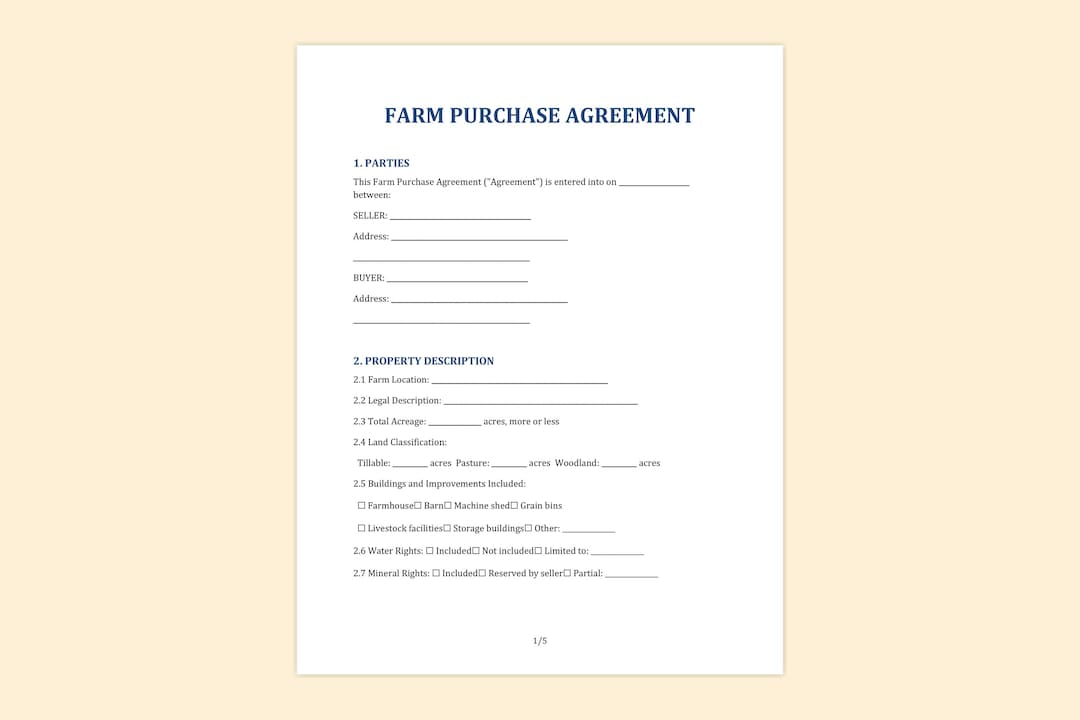 Farm Purchase Agreement Template | Agricultural Sale Sample | Editable ...