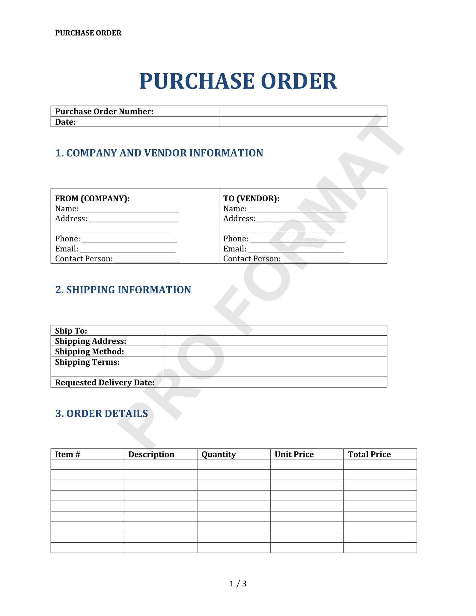 Purchase Order Form Template, Procurement Form, Buying Request ...