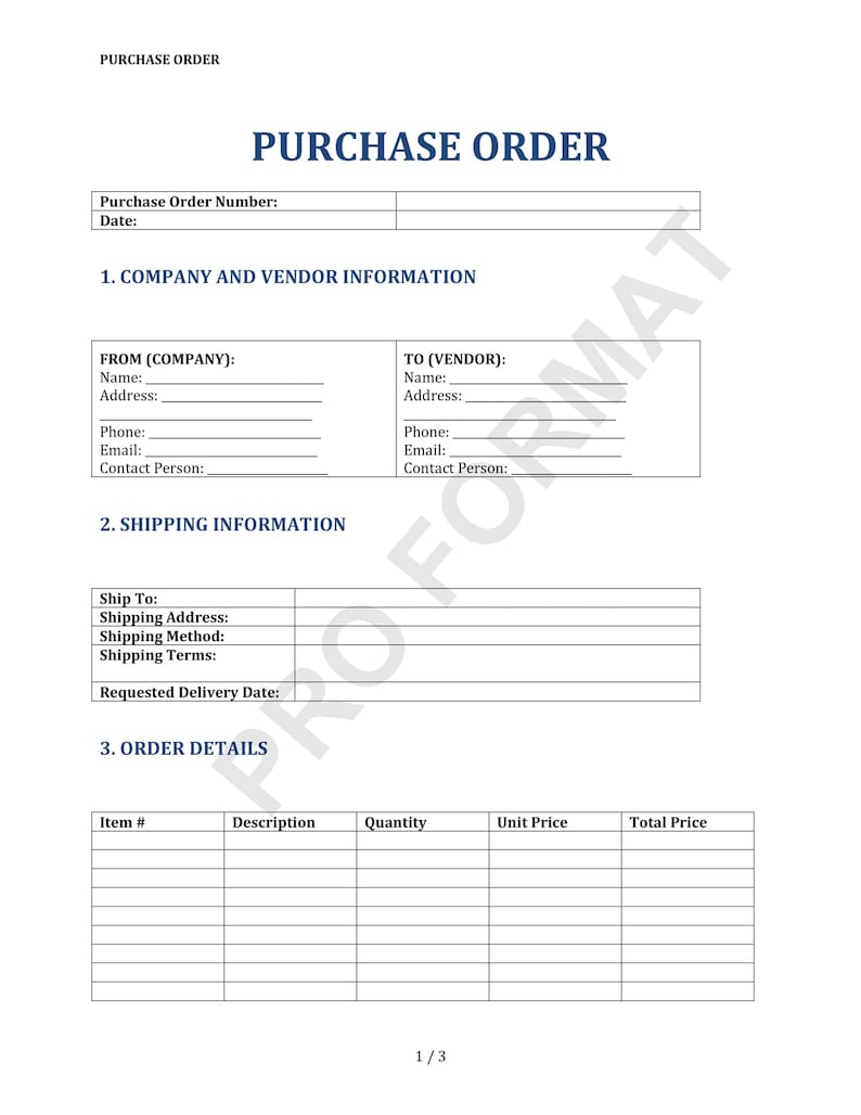 Purchase Order Form Template, Procurement Form, Buying Request, Acquisition Document, Purchase ...