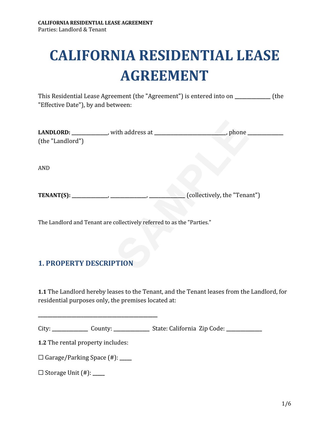 California Rental Agreement Template - Etsy