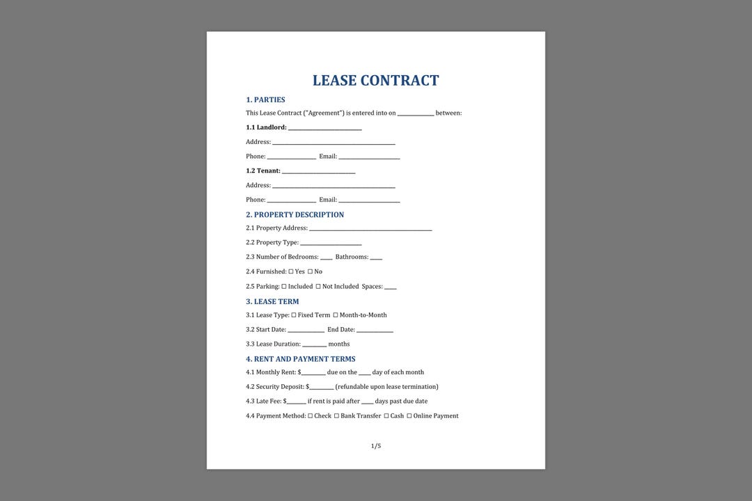 Contract Lease Template - Word, PDF, US LETTER, A4. - Etsy