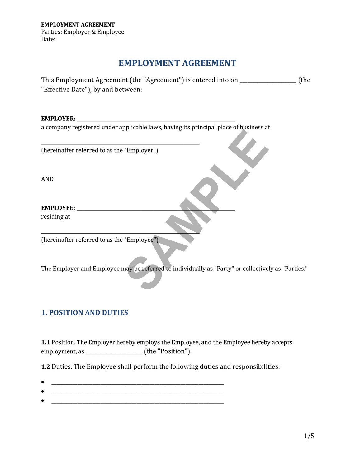 Editable Employment Agreement Template - Customizable Word & PDF for ...