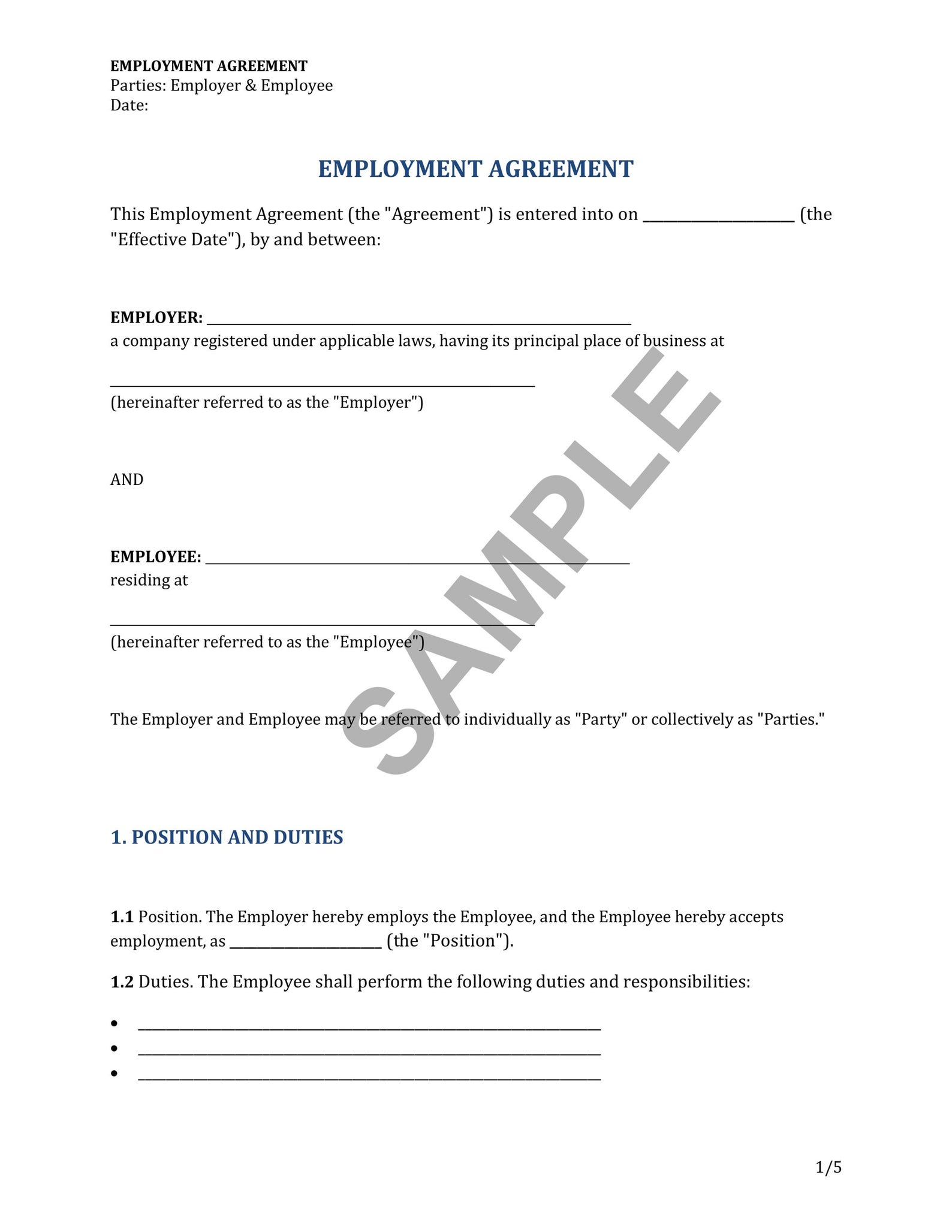 Editable Employment Agreement Template - Customizable Word & PDF for ...