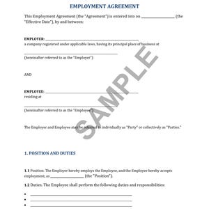 Editable Employment Agreement Template - Customizable Word & PDF for ...