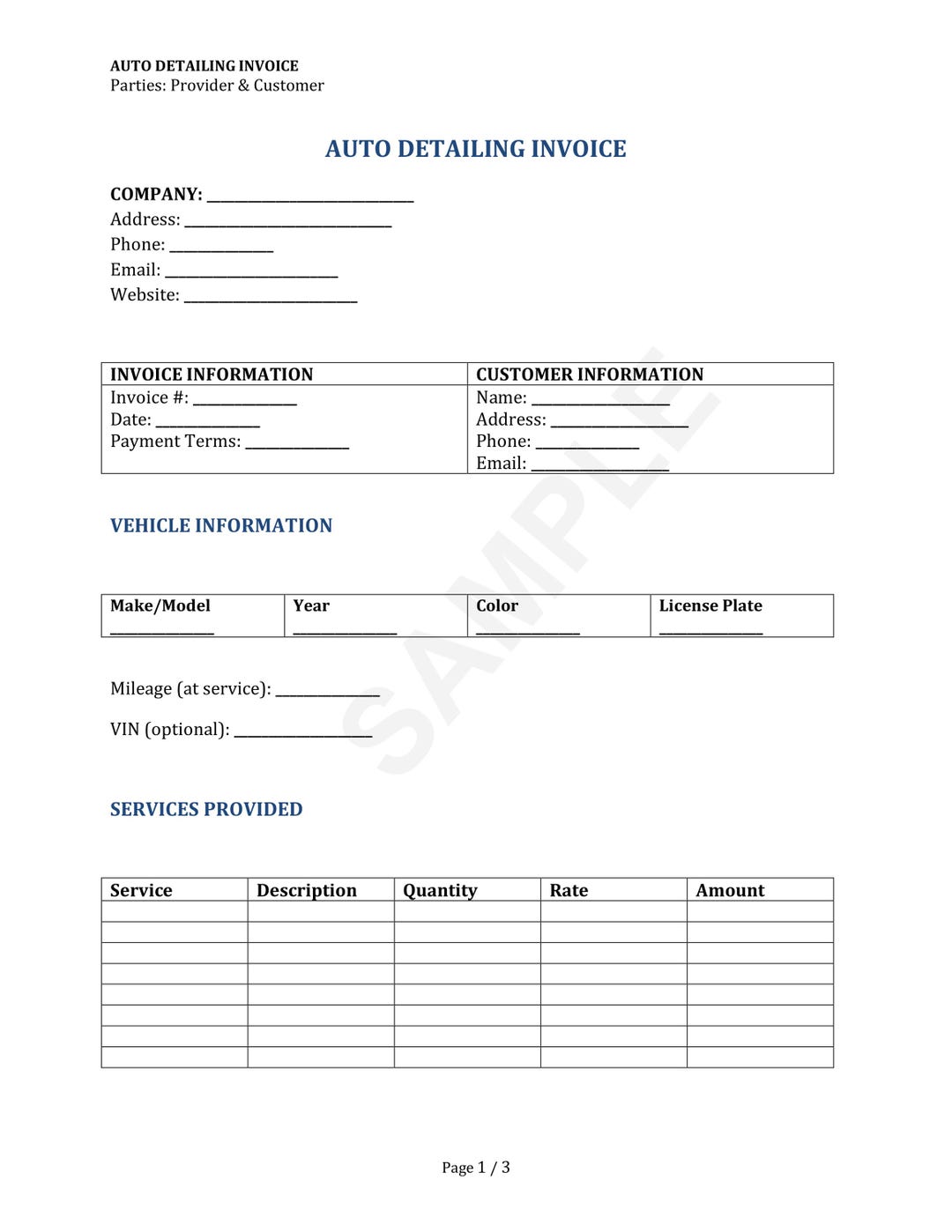 Detailing Invoice, Car Wash Receipt Template | Auto Business Forms ...