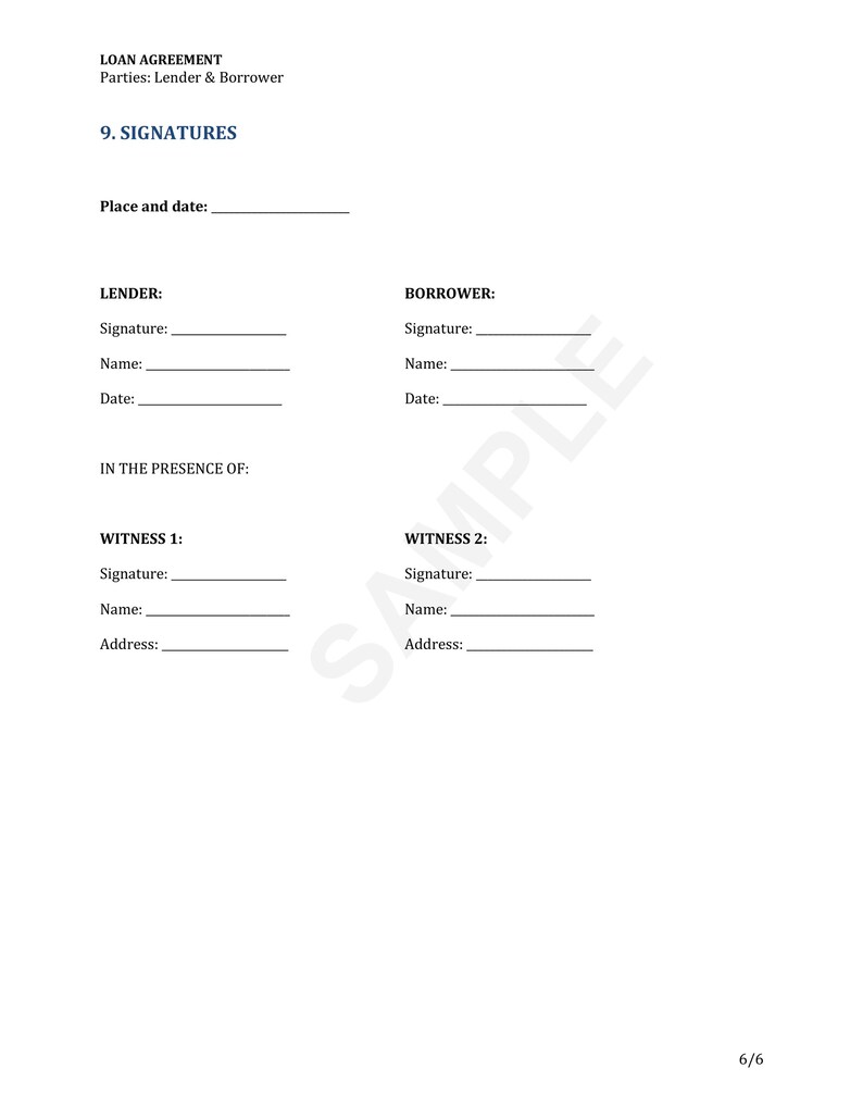 Agreement Form for Loan Template - Etsy