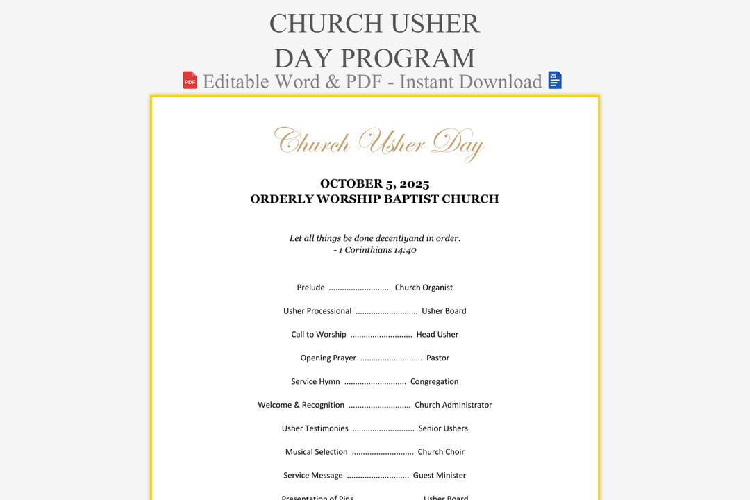 Usher Day Program - Service Template | Church Programs | Honor for ...