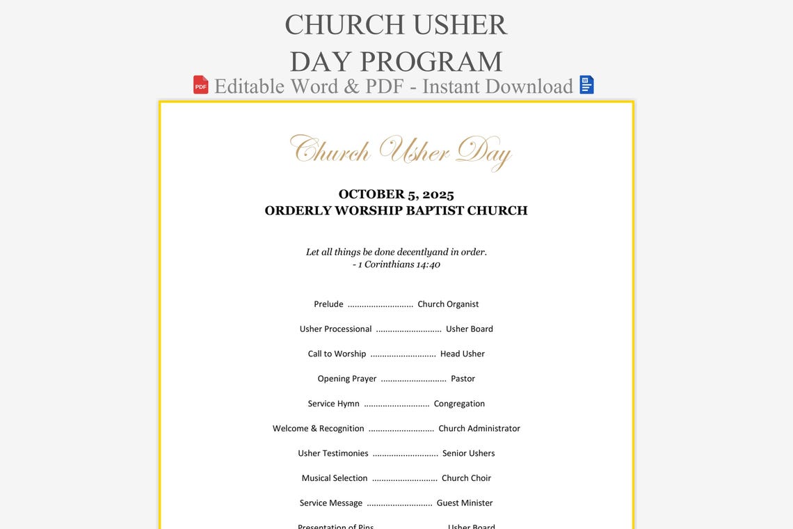 Usher Day Program - Service Template | Church Programs | Honor for ...