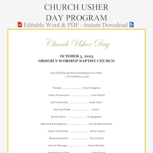 Usher Day Program - Service Template | Church Programs | Honor for Greeters - Etsy