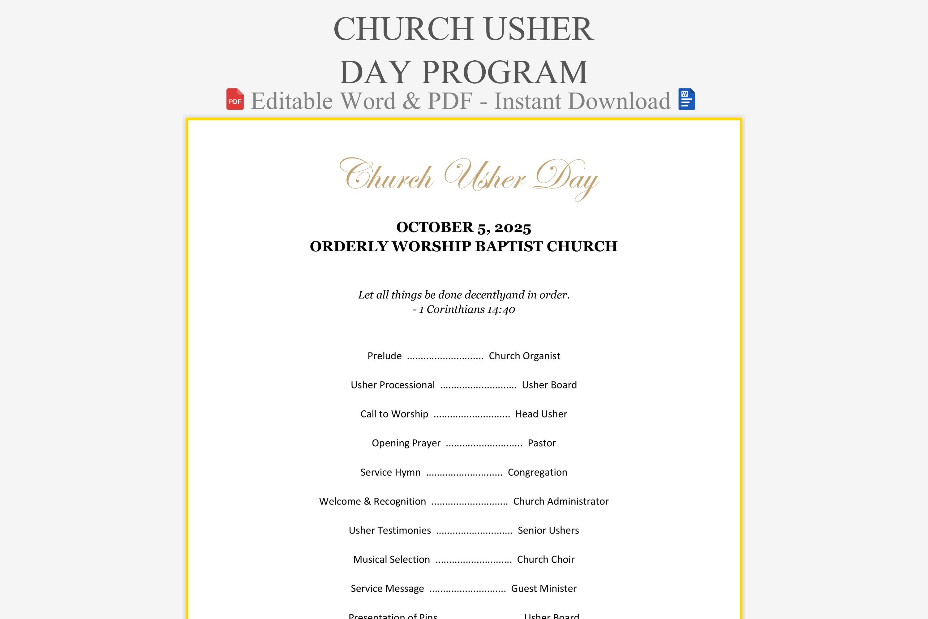 Usher Day Program - Service Template | Church Programs | Honor for ...