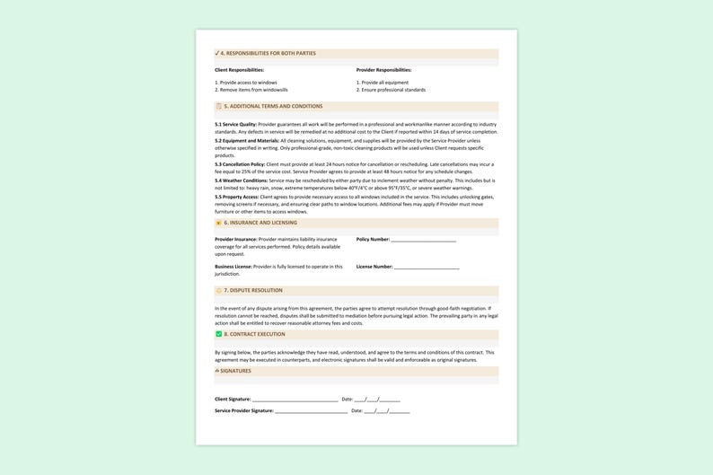 Printable Window Washing Contract | Editable Cleaning Service Agreement ...