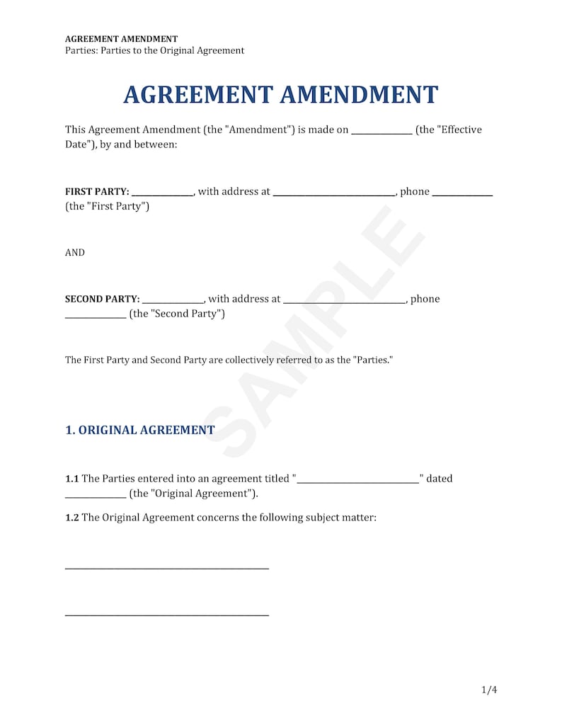Agreement Amendment Template - Download - Etsy