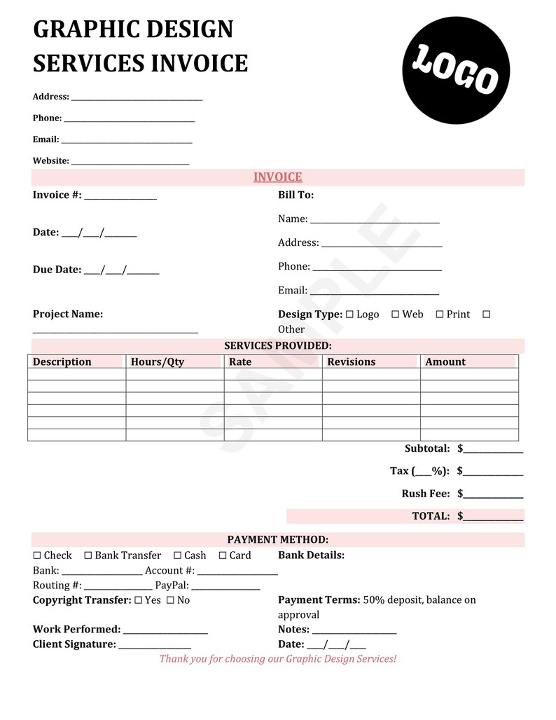 Graphic Design Services Invoice Template Receipt Custom Logo | Editable ...