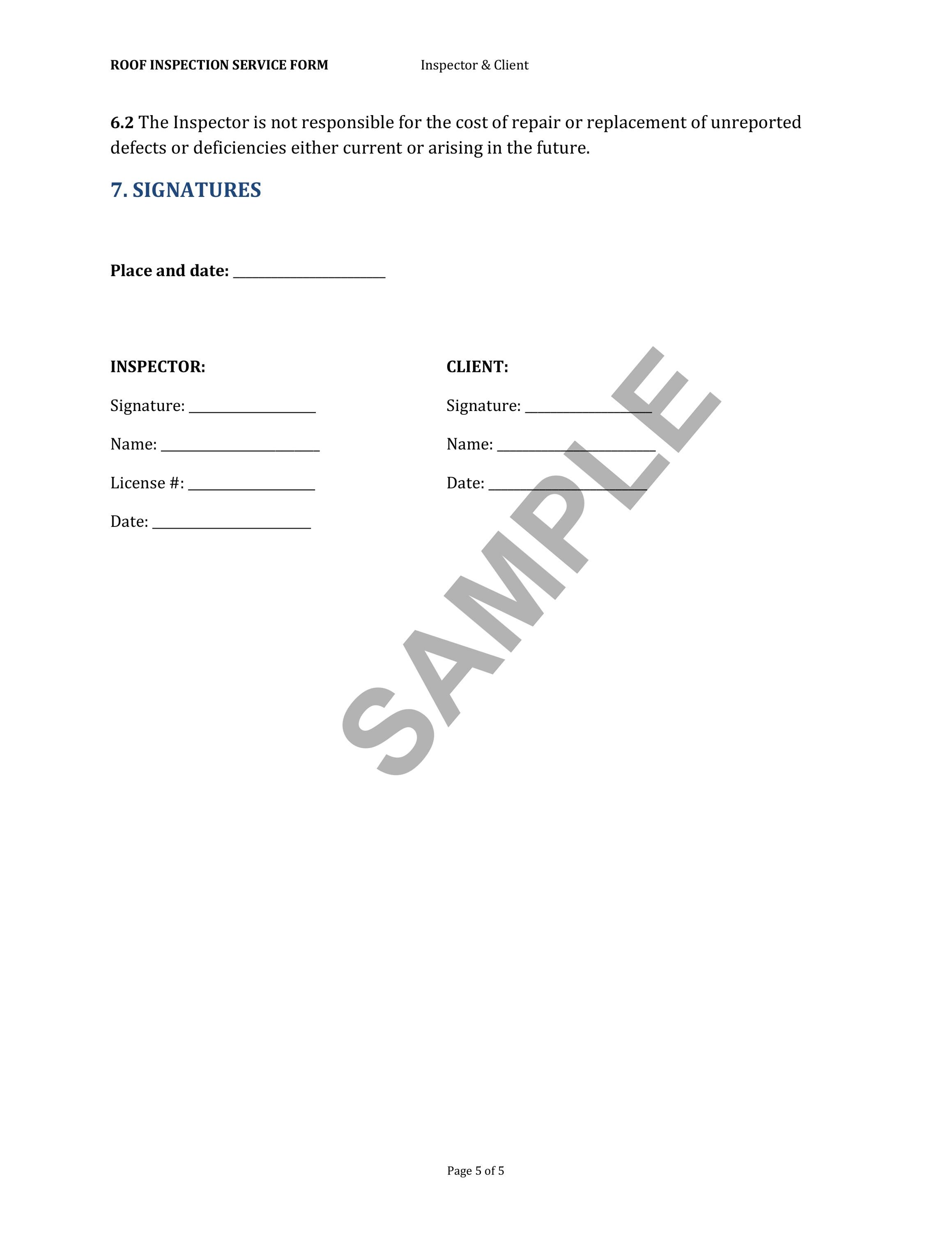 Roof Inspection Form Template | Editable Word & PDF Service Contract ...