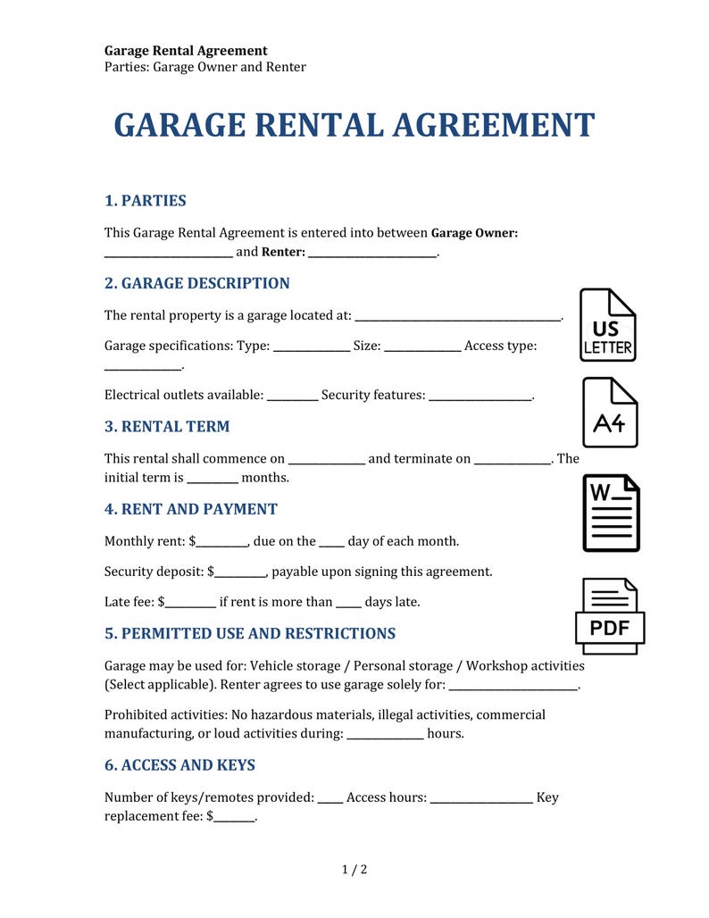 Garage Rental Agreement Template - Etsy