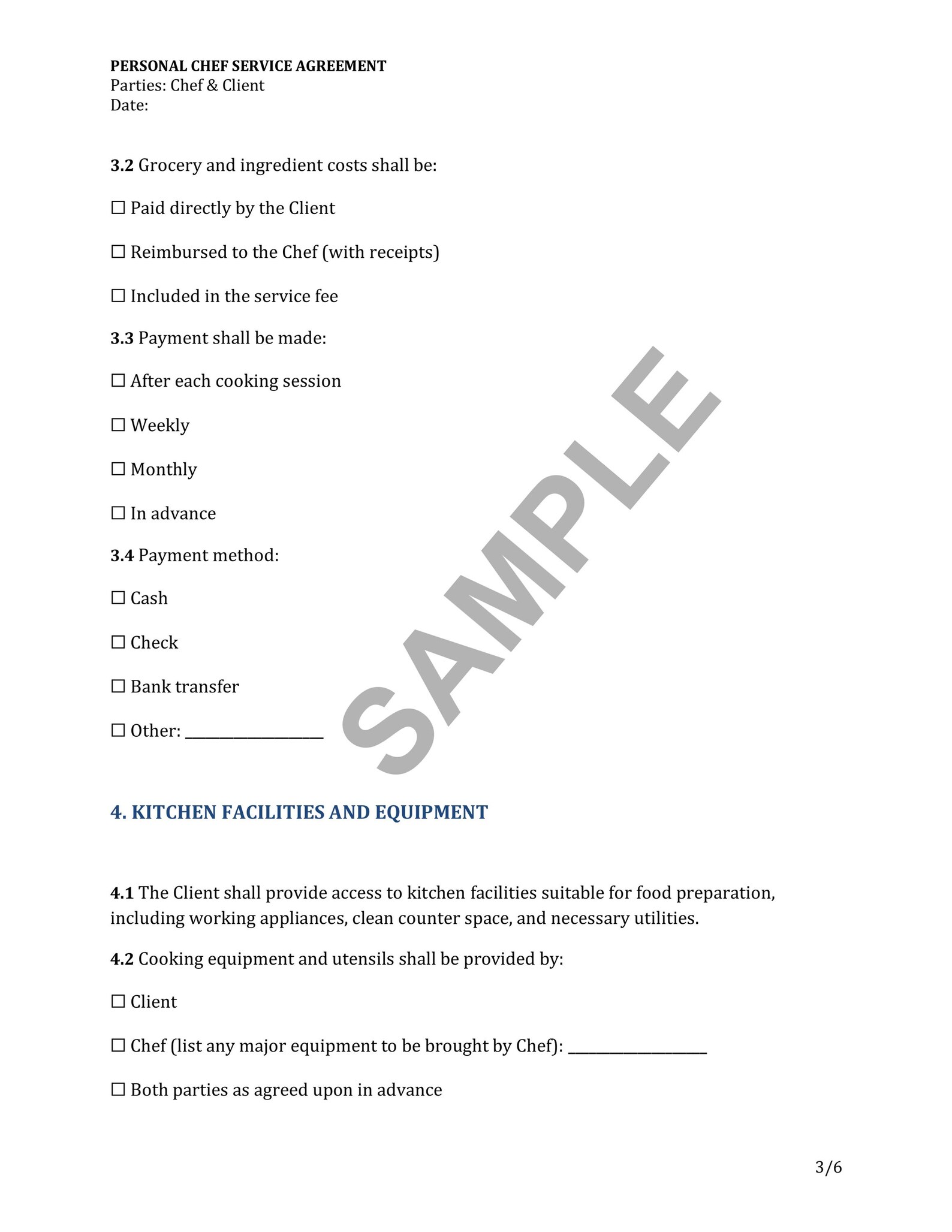 Personal Chef Contract | Editable Word & PDF | Meal Prep Service ...
