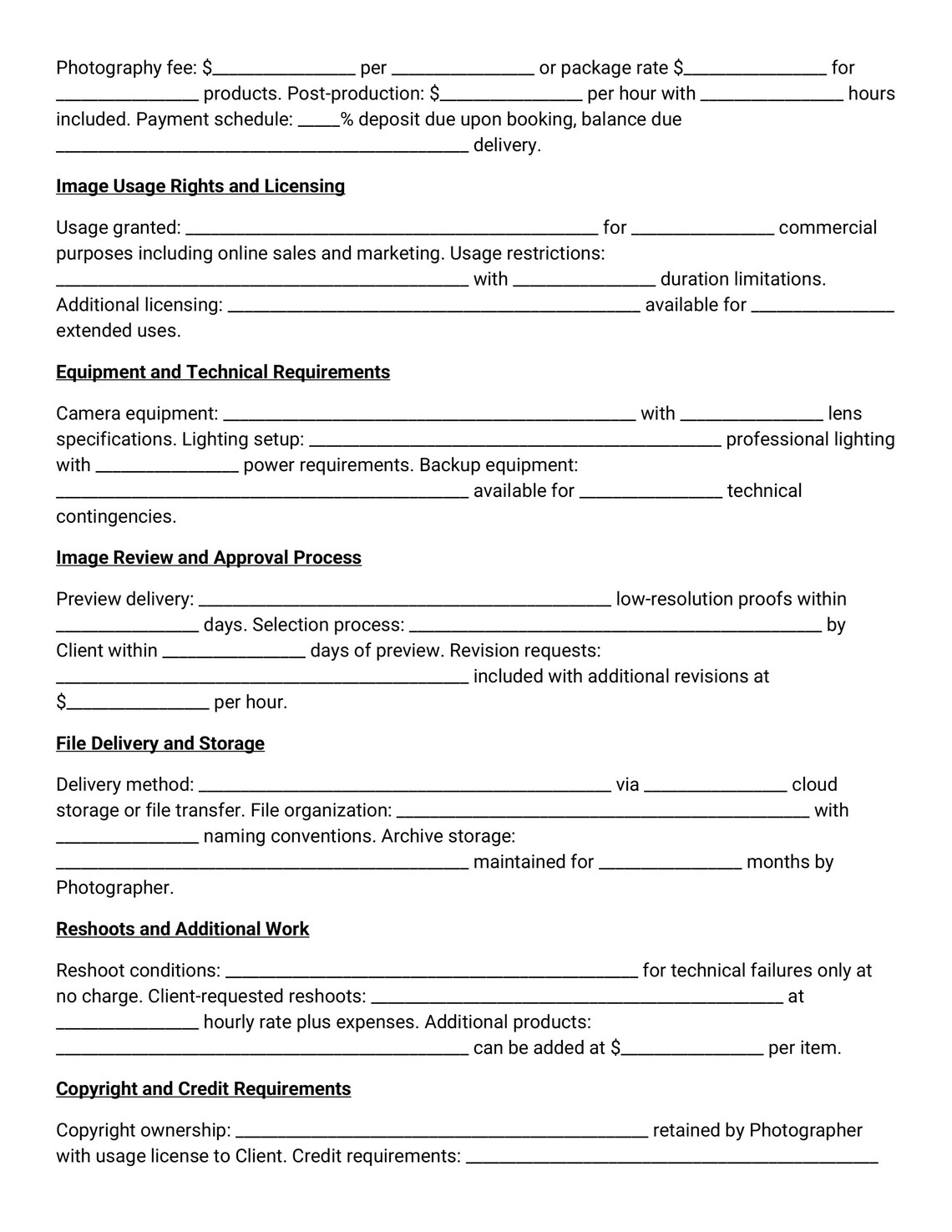 Product Photography Agreement Template, Commercial Photo Contract ...