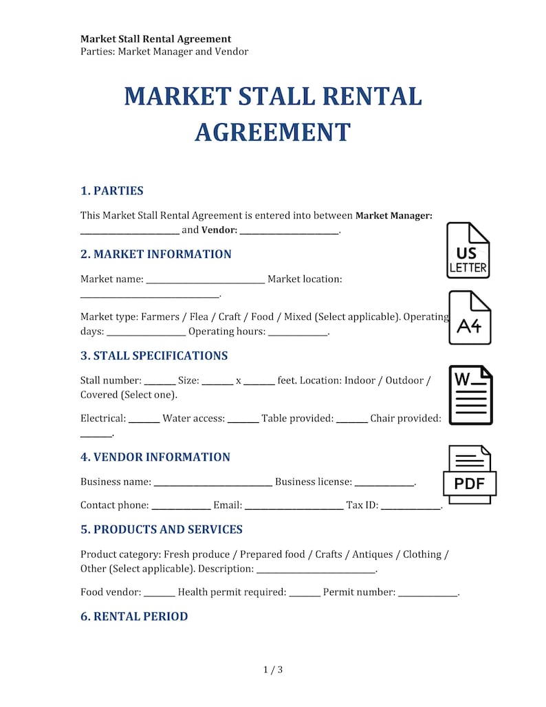 Market Stall Rental Contract Template - Etsy