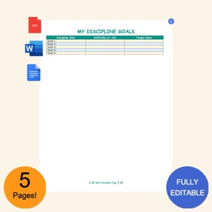 Self Discipline Tracker Template | Editable in MS Word & PDF | Planner ...