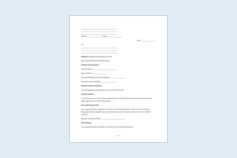 Medical Records Request Letter Template Word PDF | Health Documents ...