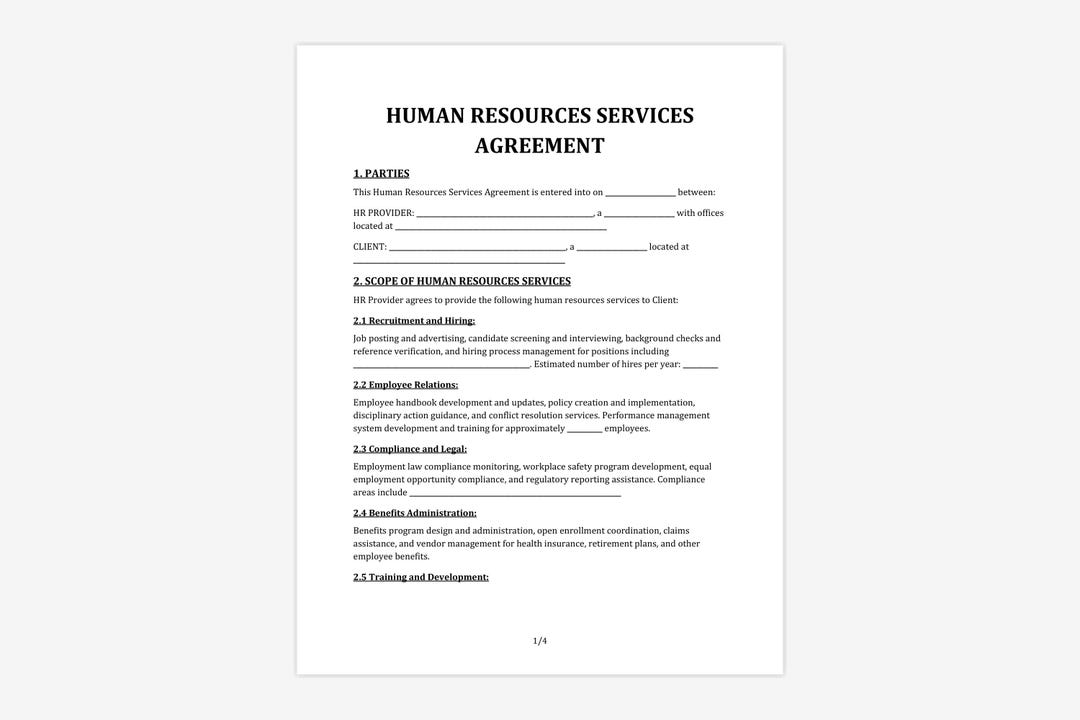 Human Resources Service Agreement Template | HR Services Contract - Etsy