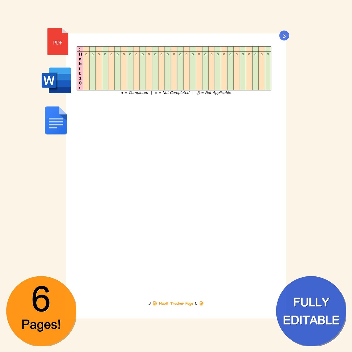 Habit Tracker Planner Template | Editable in MS Word & PDF | Planner ...