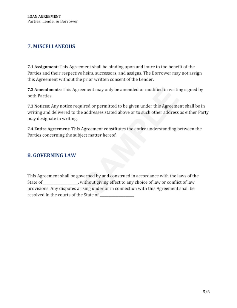 Agreement Form for Loan Template - Etsy