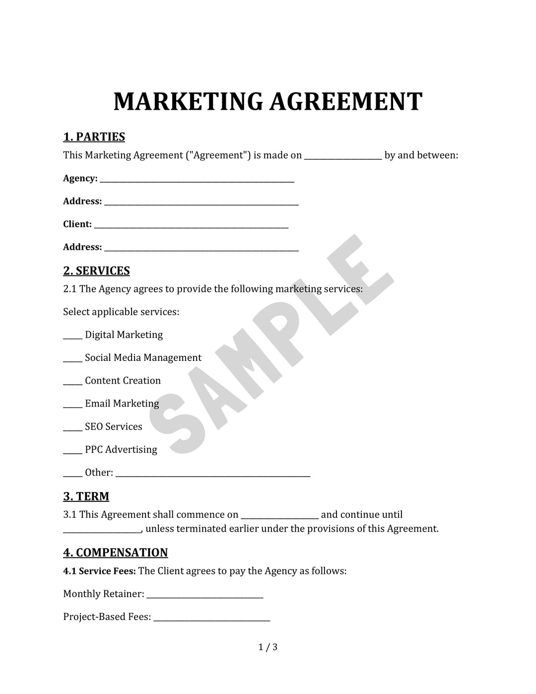 Marketing Agreement - Promotion Contract Template | Business Forms ...
