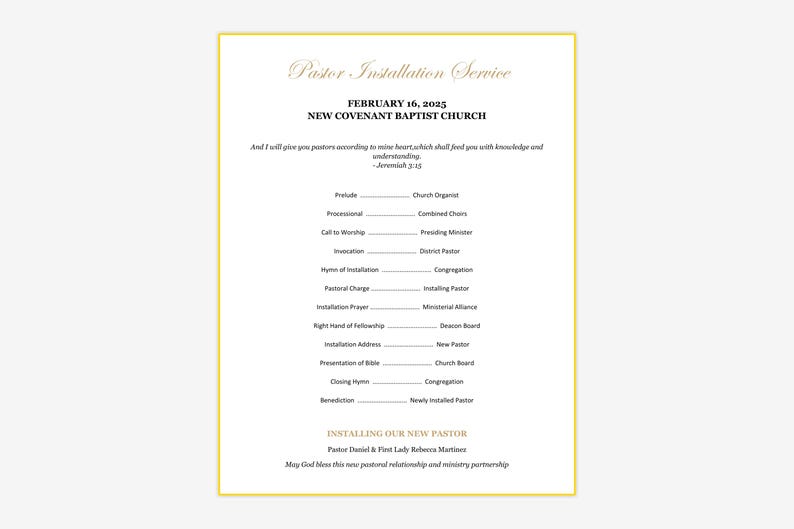 Pastor Installation Program Template - New Leader Sample | Church ...